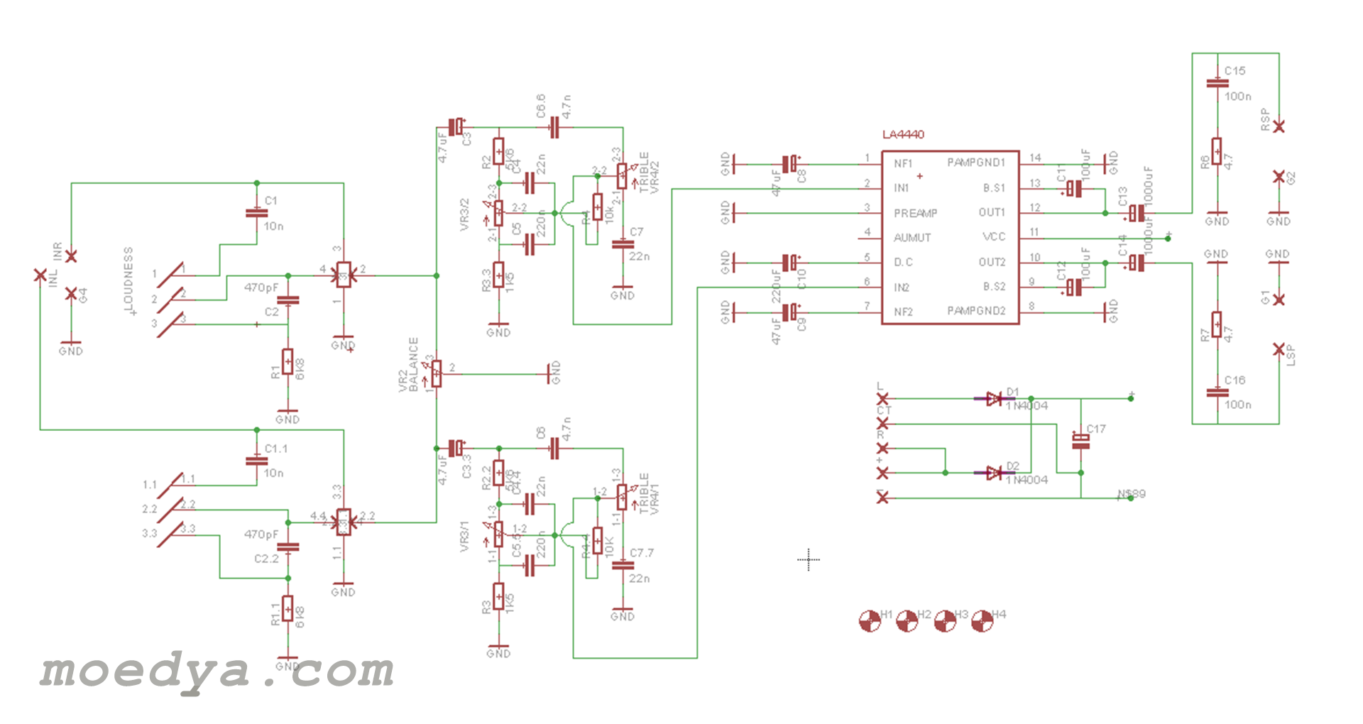 Skema Rangkaian Power dan Amplifier Stereo IC LA4440 - Moedya